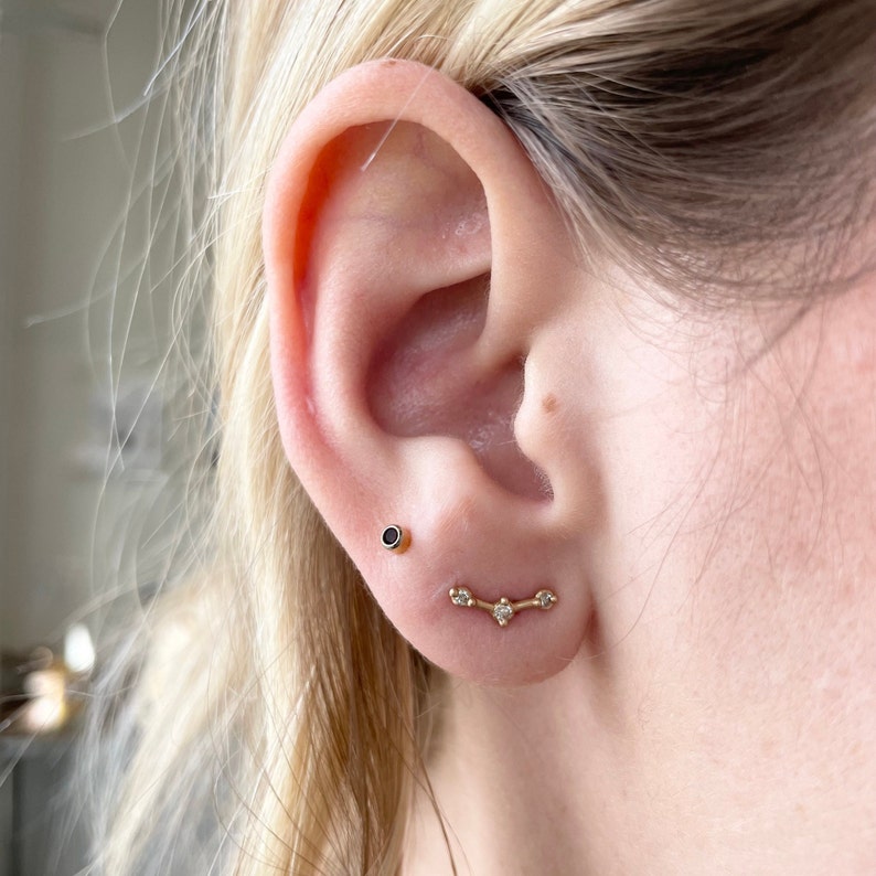 Orion's Belt Stud Earrings, Three Round Cut Diamond 14k Gold Stud ...