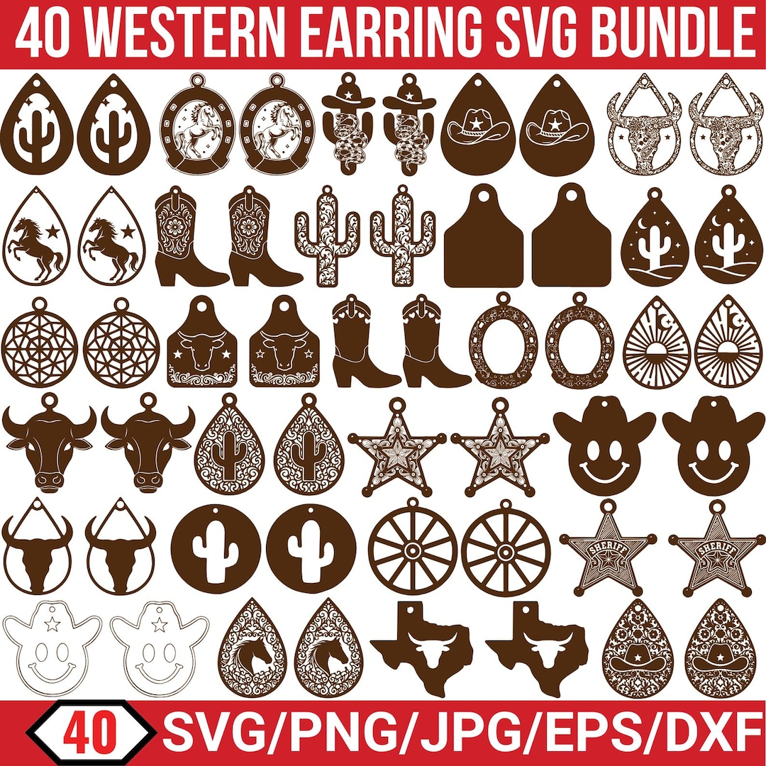 Western Earrings Laser Cut Svg Bundle, Glowforge Earrings Svg, Earring ...