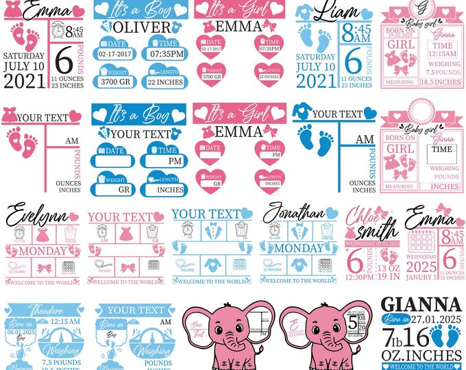 Baby Stats Bundle SVG | Baby Birth Announcement Template Svg | Baby ...