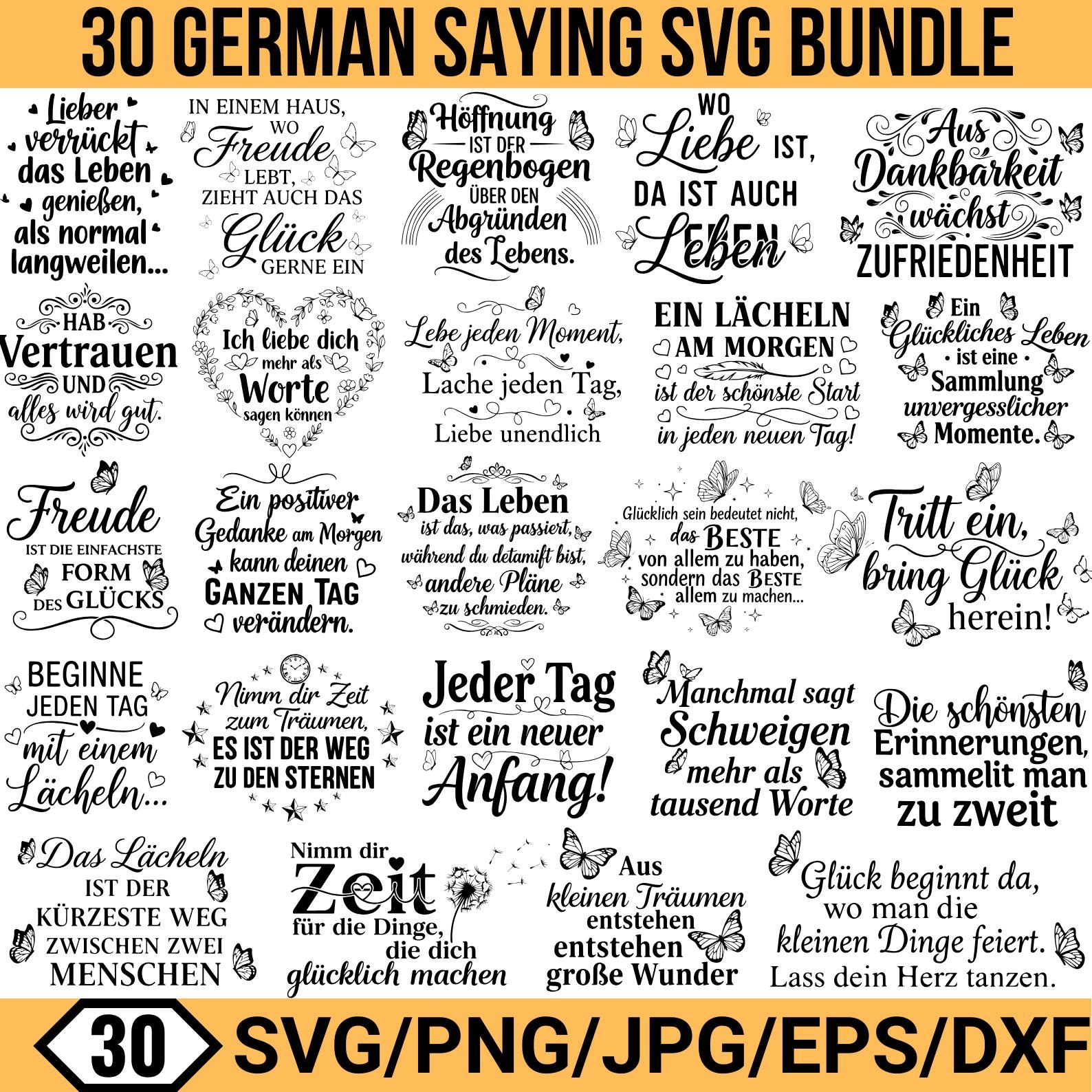 German Positive Sayings Plotter File SVG Bundle, Positive Saying ...