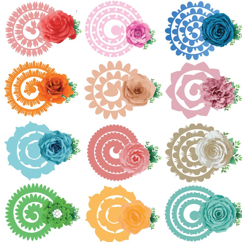 Rolled Flower Svg Png Bundle, Paper Flower Svg, Wedding Flower, 3d ...