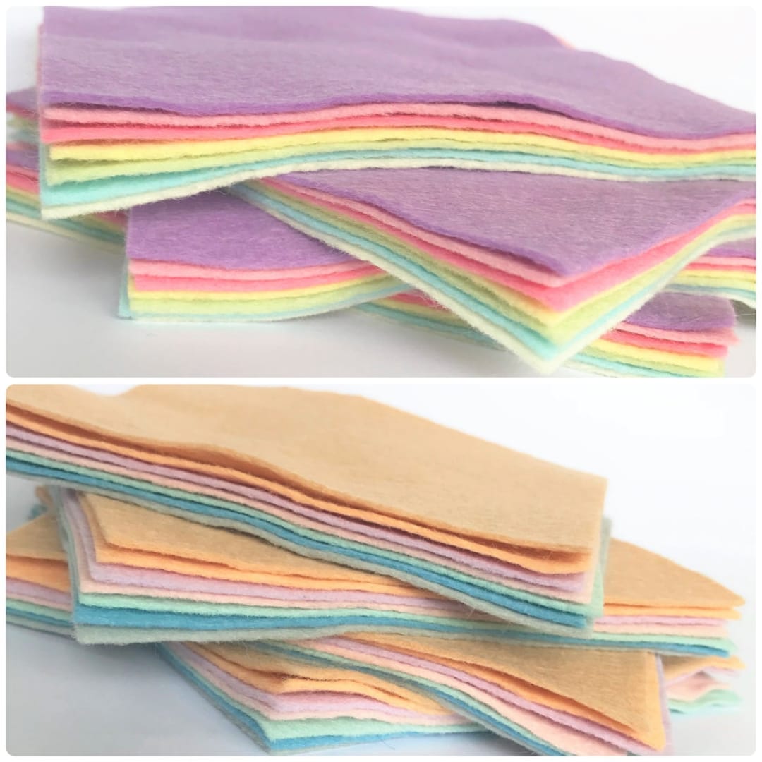 Pastels Felt Collection 7 Sheets of Felt Choose the Size 30% Wool Blend ...