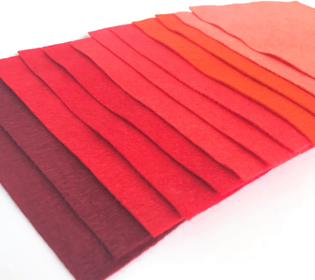 Reds Felt Collection - 12 Sheets of Red Wool Blend Felt - Felt Bundle ...