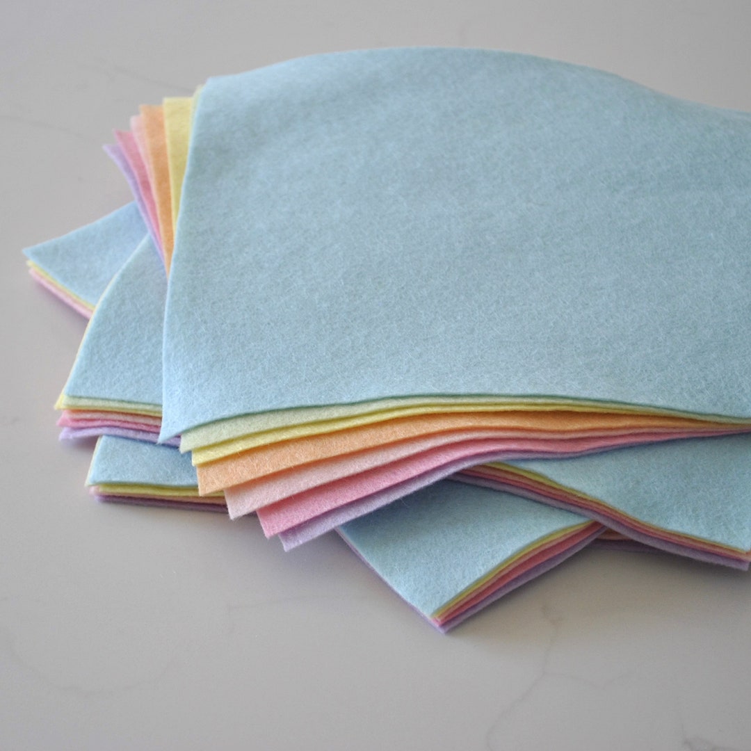 Pastels Felt Collection - 7 Sheets of Felt - Choose the Size - 30% Wool ...
