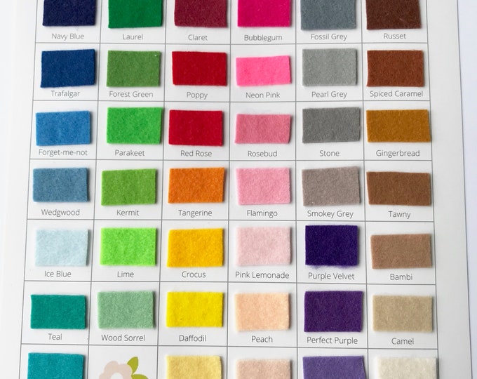 Polyester Felt SHADE CARD Felt Swatches Sample Card Help to Choose Your ...