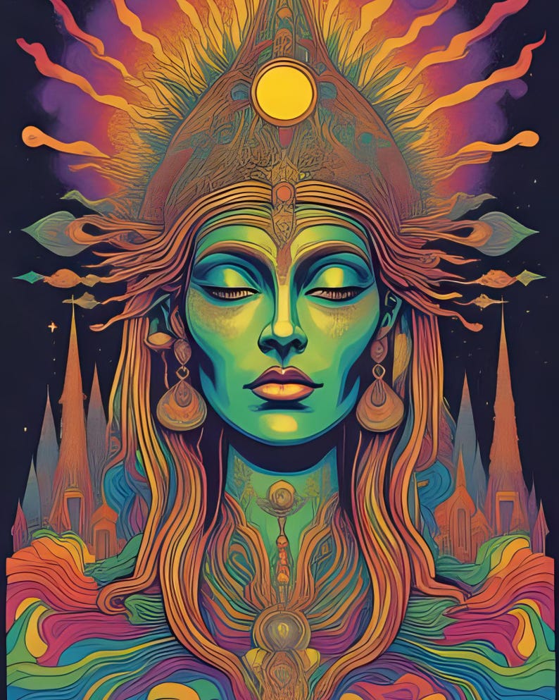 Psychedelic Kundalini Shakti Goddess Boho Yoga Wall Art Maximalist - Etsy