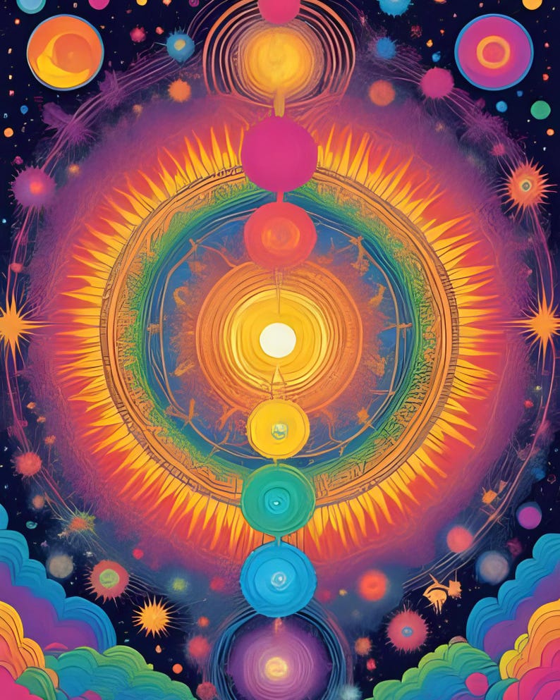 Psychedelic Chakra Boho Maximalist Colorful Rainbow Yoga Wall Art - Etsy