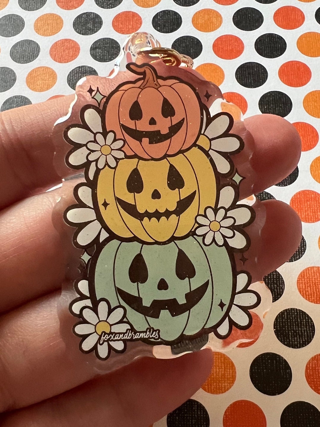 Pumpkin Stack Keychain. Retro Halloween - Etsy