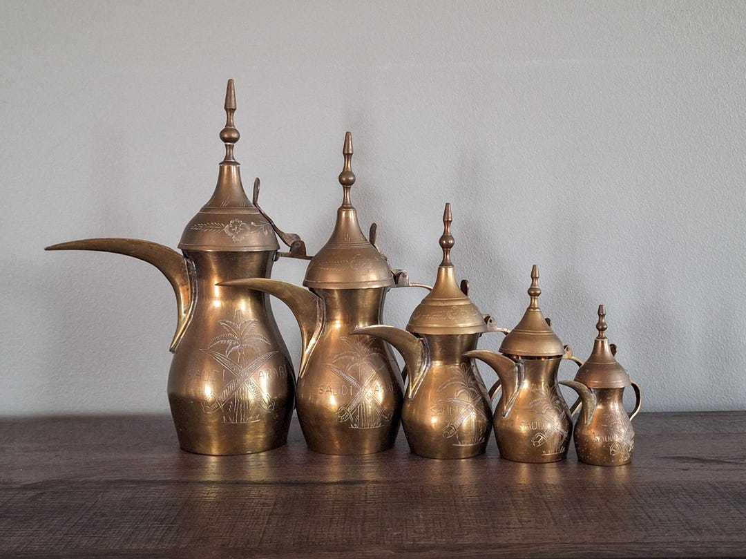 Antique Middle Eastern Dallah Brass Turkish Coffee Pots, Set of 5 ...