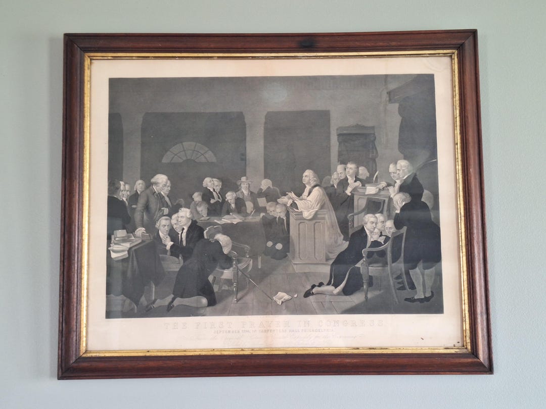 Vintage Framed 'first Prayer in Congress' Print - Americana Wall Decor ...