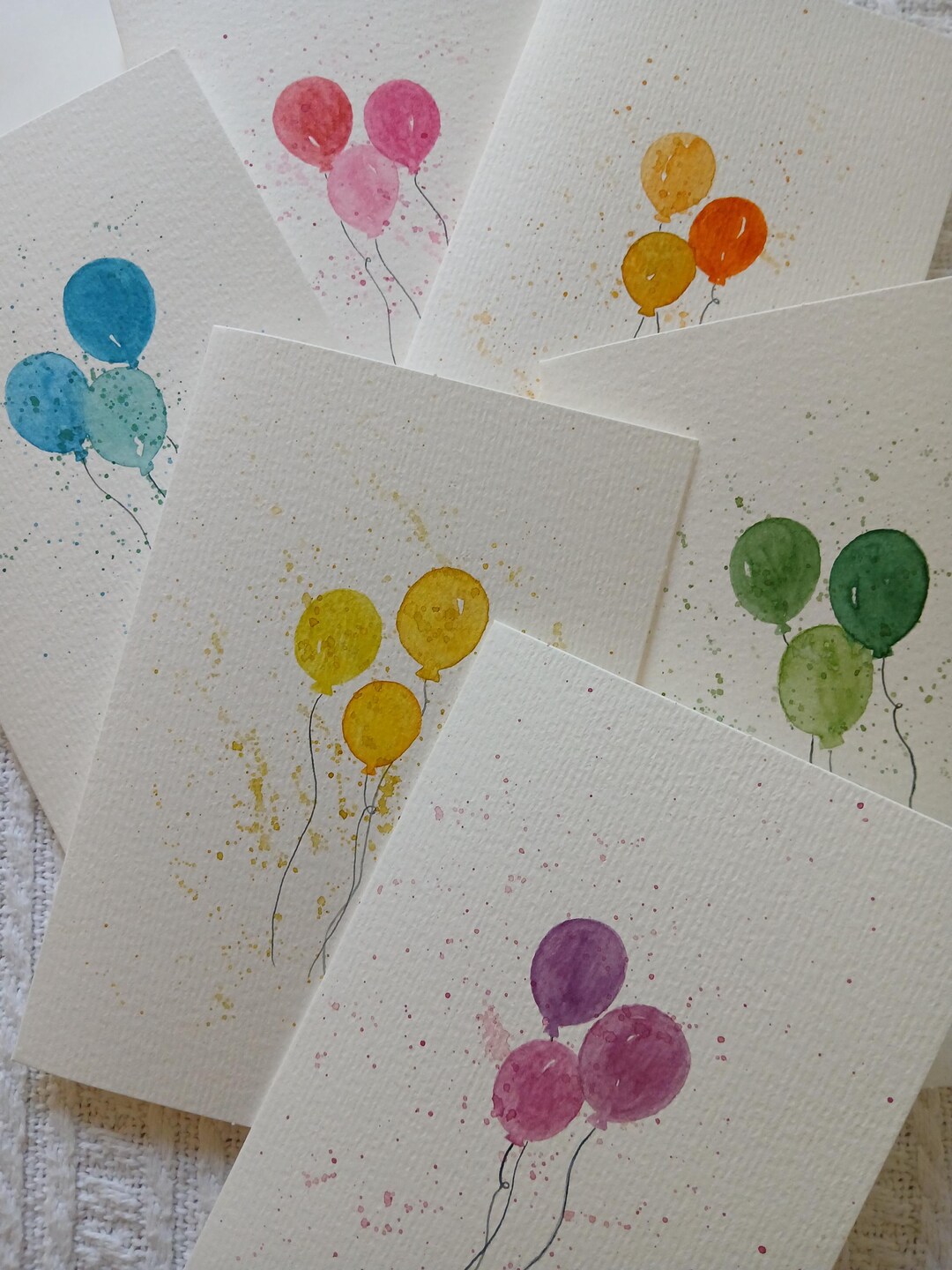 Original Hand Painted Watercolor Cheerful Balloon Bouquet Birthday Card ...