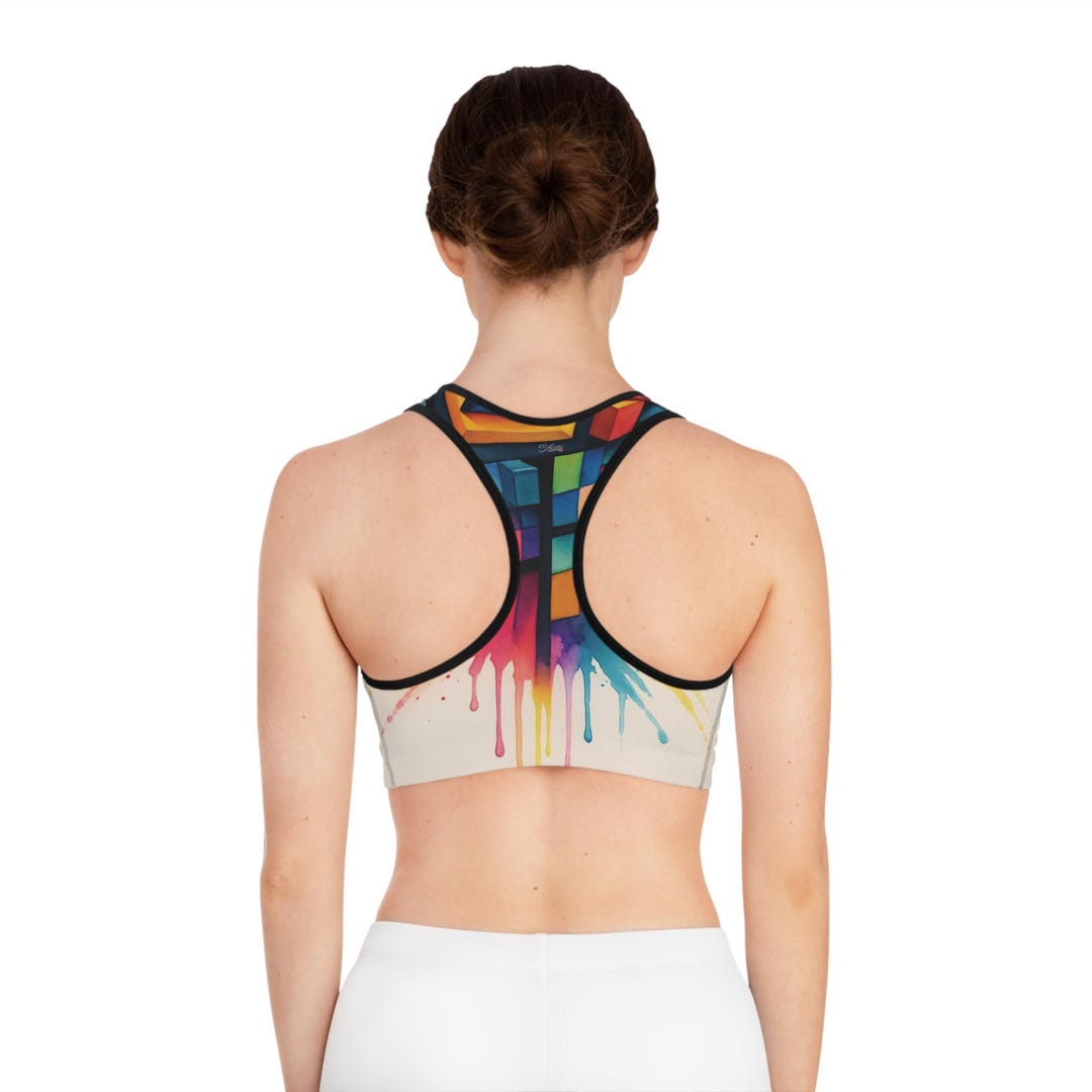 Colorful Rubik Cube Drip Sports Bra | Abstract Paint Splash Activewear ...