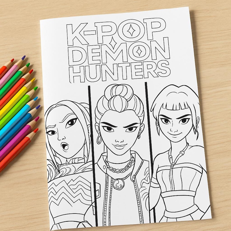 KPOP Demon Hunters Coloring Book | 10 Printable Pages | Fun Anime K-pop ...
