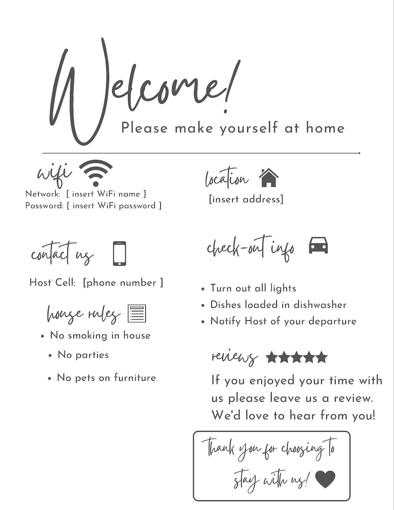 Editable Airbnb Welcome Sign | Printable House Rules Template | Guest ...