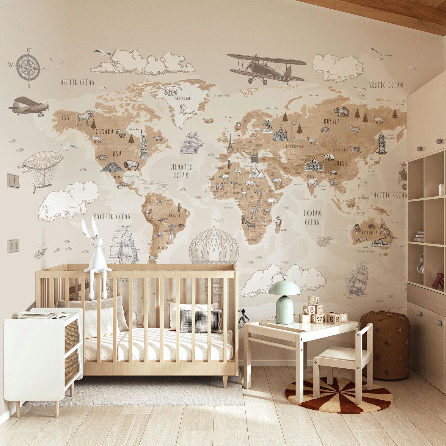 Educational World Map Wallpaper: Kids' Room Animal Atlas Mural - Etsy