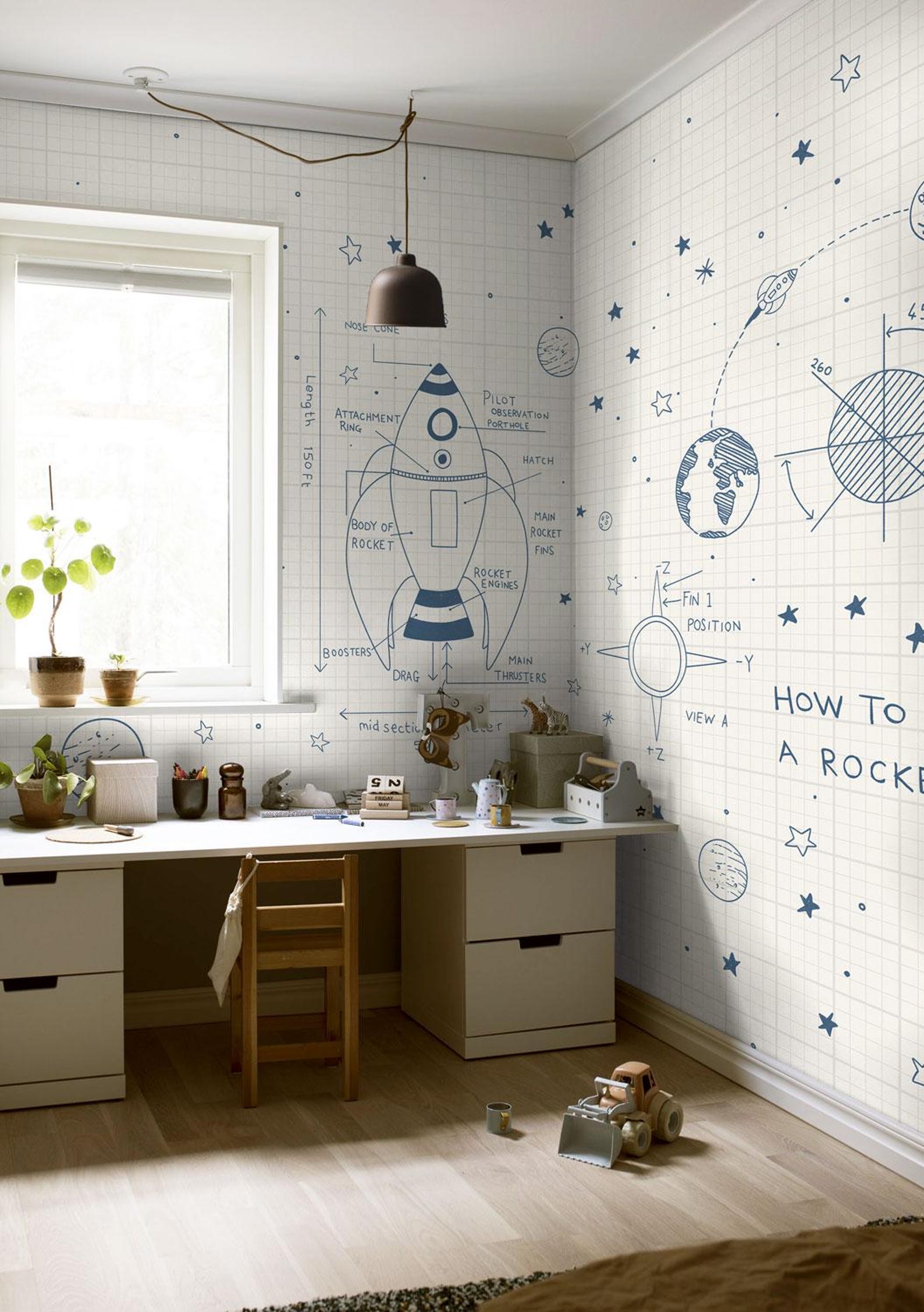 Rocket Ship Wall Mural – Kids Space Adventure & STEM Learning Wallpaper ...