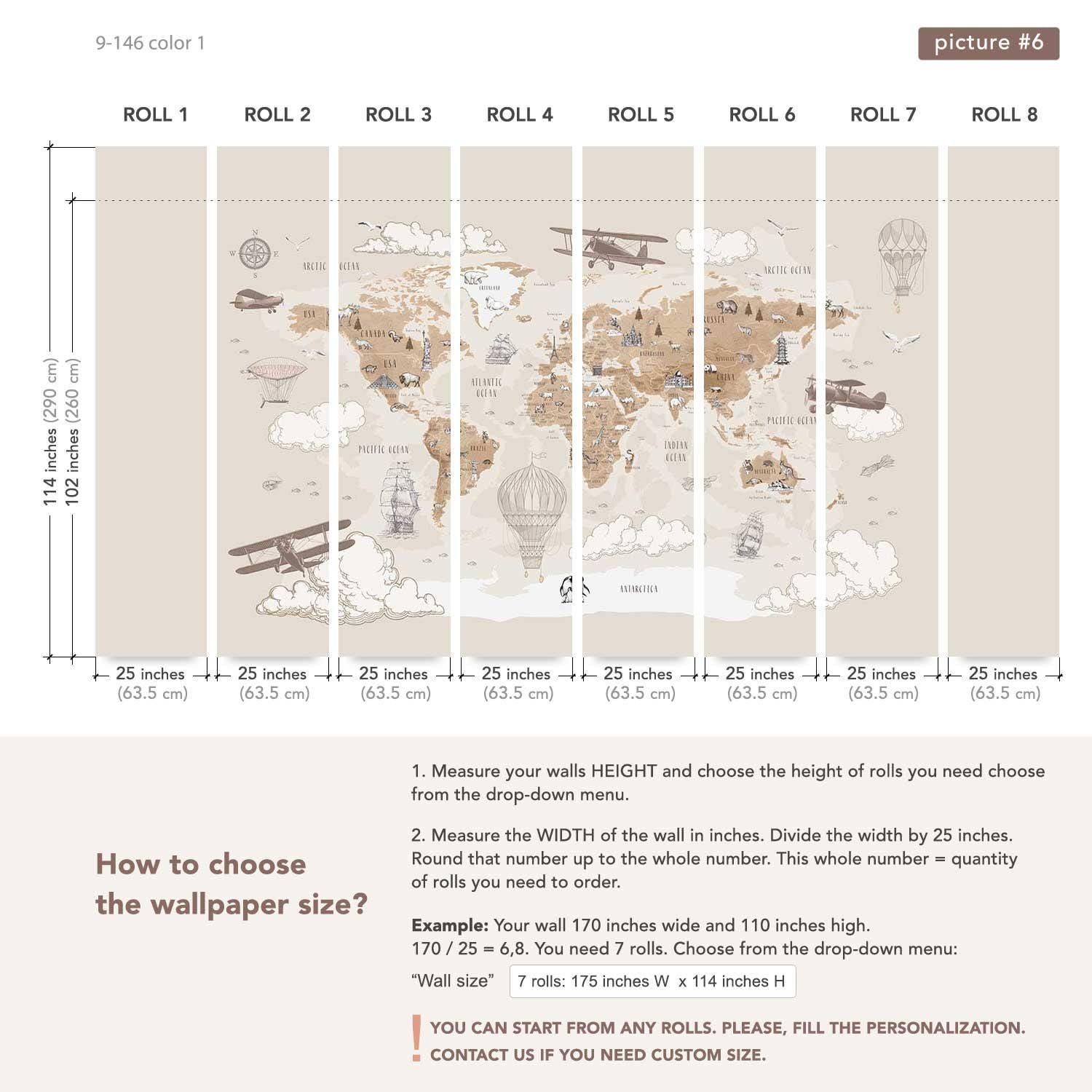 Educational World Map Wallpaper: Kids' Room Animal Atlas Mural - Etsy