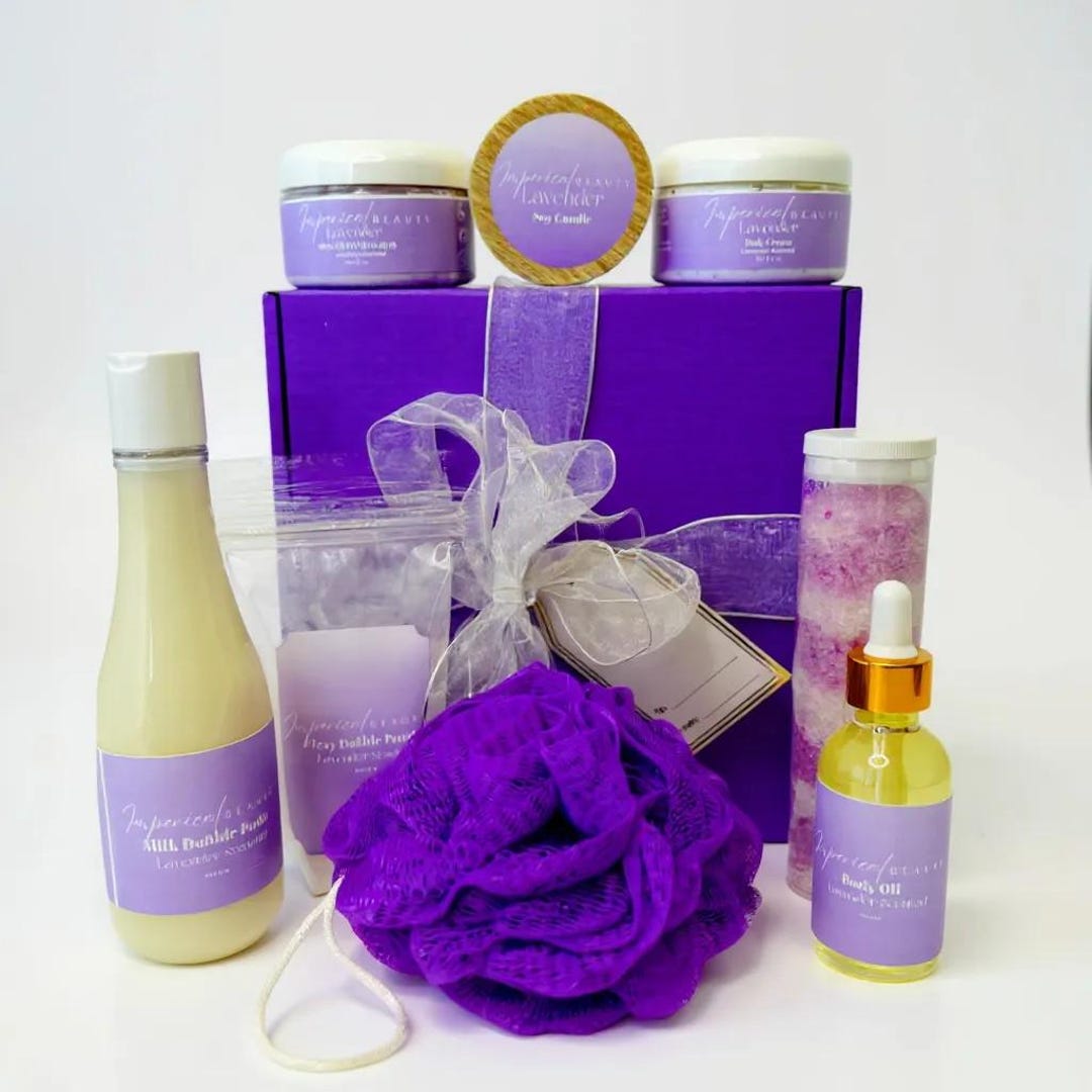 Lavender Spa Box – 8 Piece Self Care Gift Box for Relaxation & Stress ...