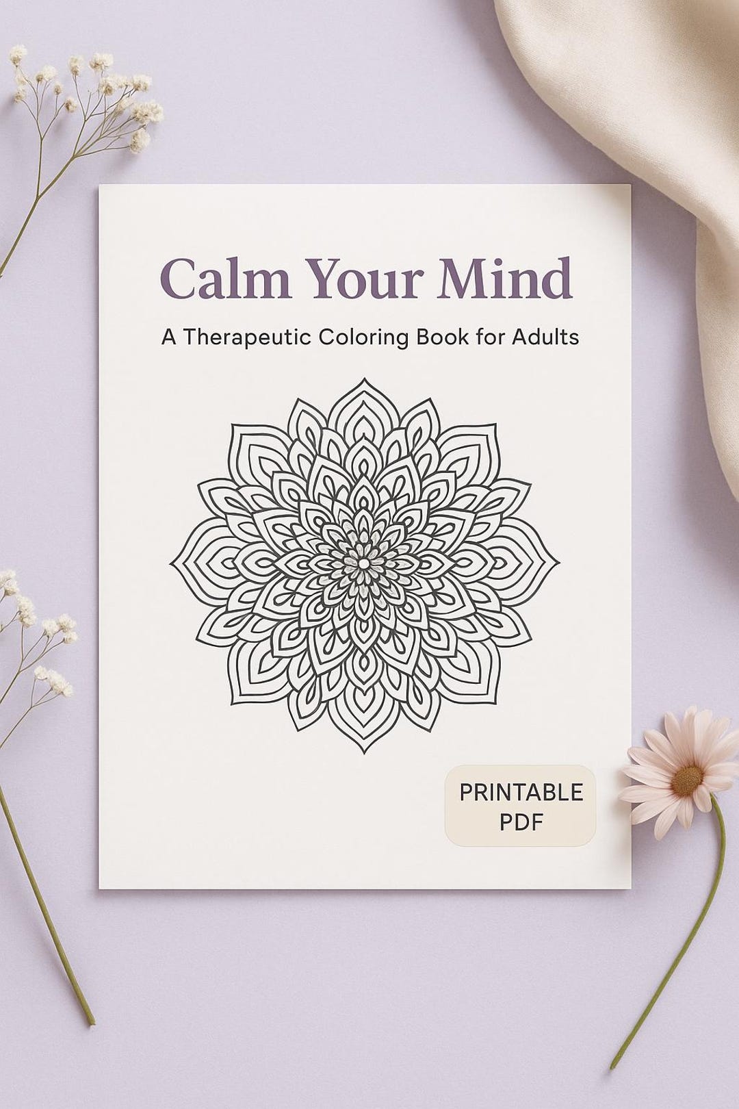 Calm Your Mind – Printable Adult Colouring Book | 10 Relaxing Pages for ...