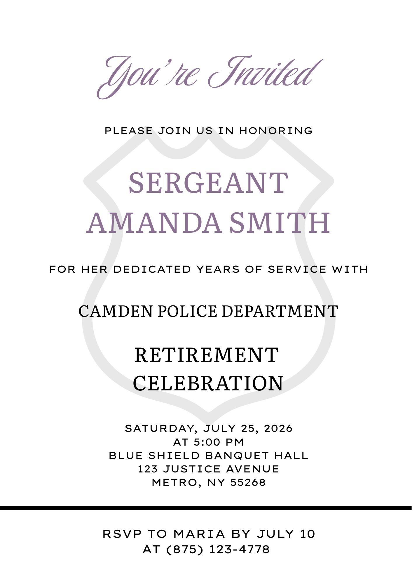 Police Retirement Invitation, Law Enforcement Party, Editable Template ...