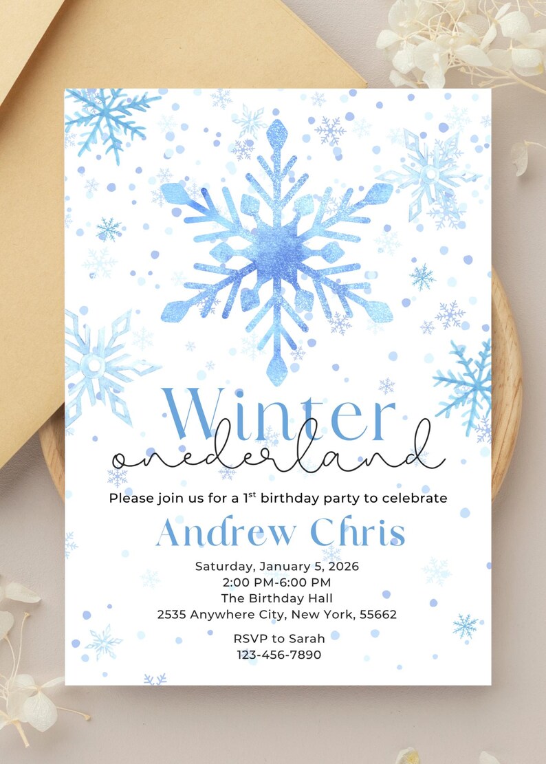 Editable WINTER Onederland Invitation, Blue Wonderland Invite ...