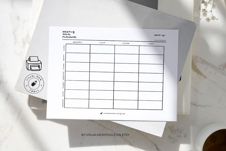 Printable Horizontal Weekly Meal Planner, 7 Day Menu Planner, Meal Prep ...