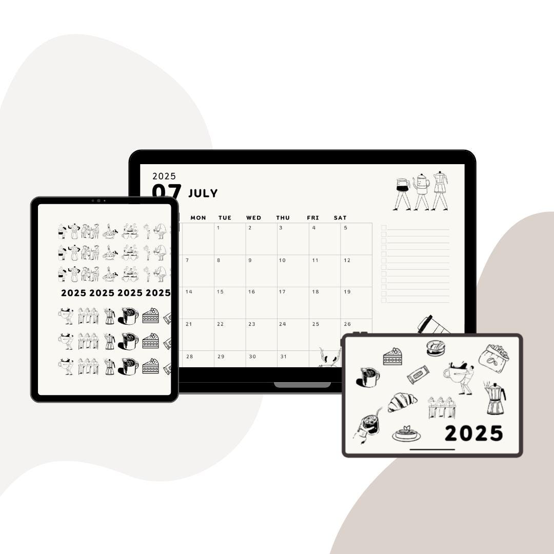 Coffee-themed Calendar With Stickers (cream) - Etsy