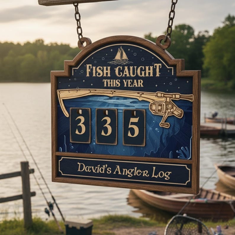 Vintage Fisher Tracker Sign, Personalized Fisher Tracker, Fish Caught ...