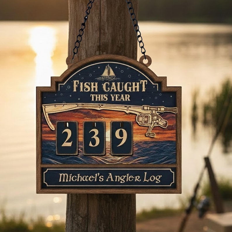 Vintage Fisher Tracker Sign, Personalized Fisher Tracker, Fish Caught ...
