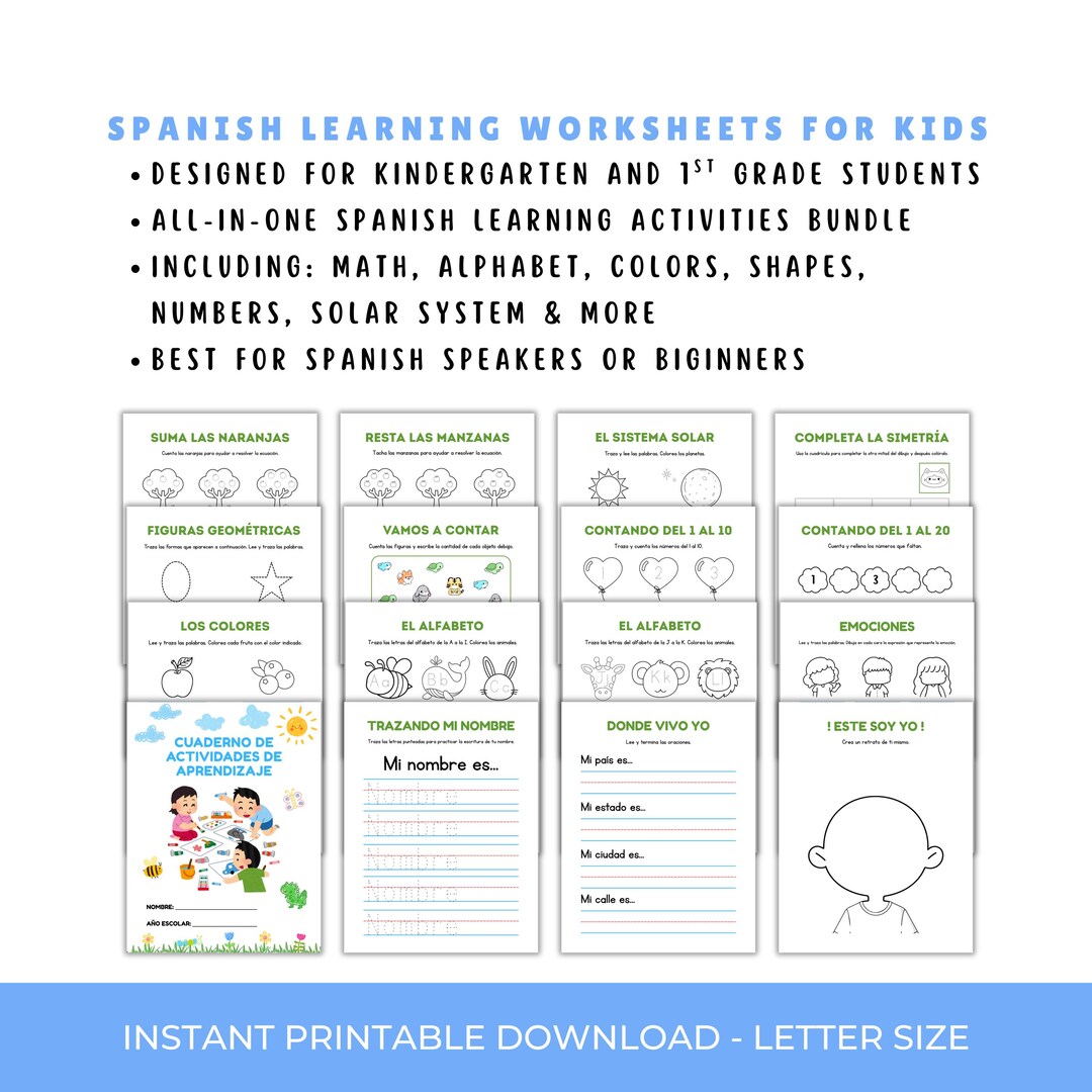 All-in-one SPANISH Learning Printables | Kindergarten - 1st Grade ...