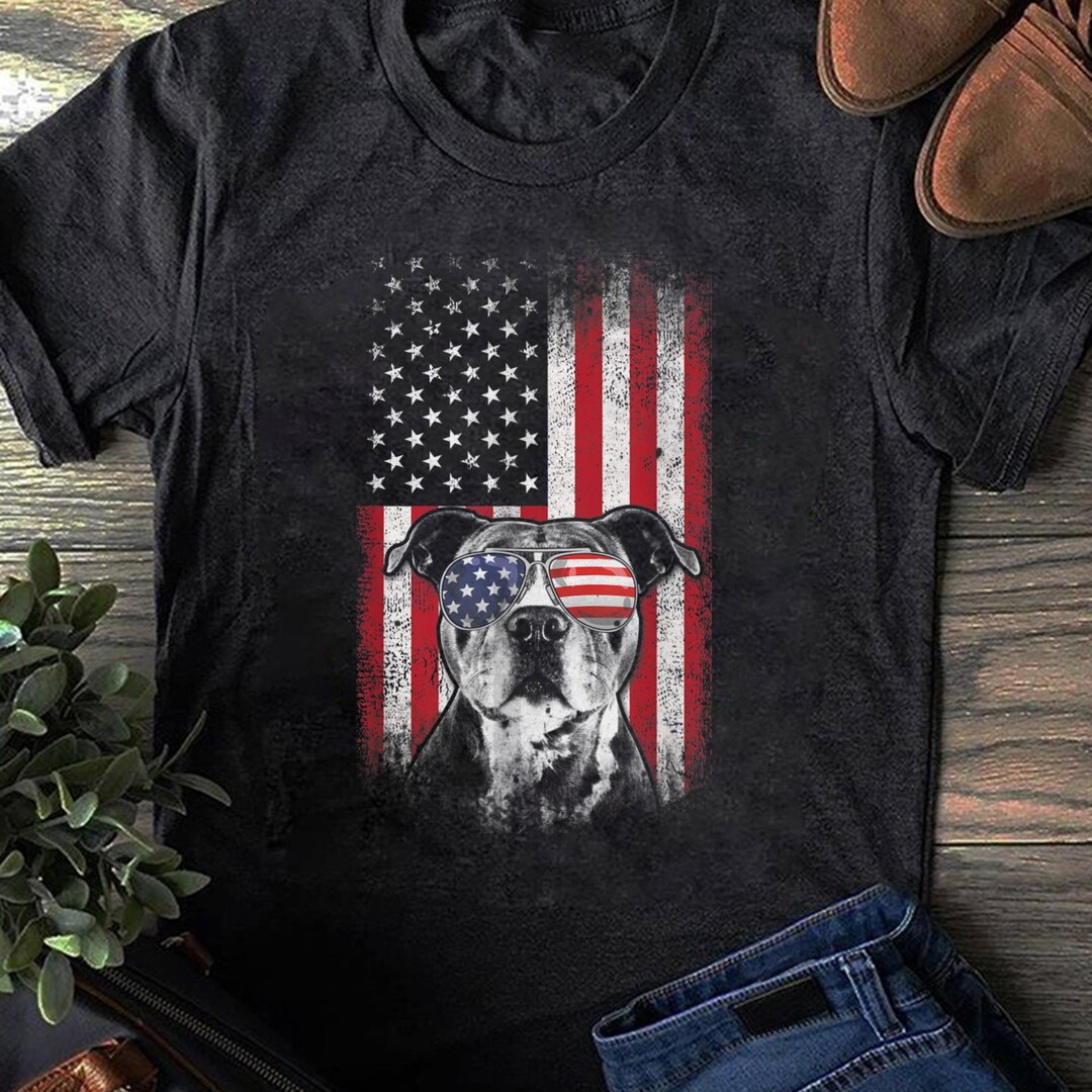 Pitbull American Flag 4th of July Pitbull Dad Mom Dog Lover T-shirt - Etsy