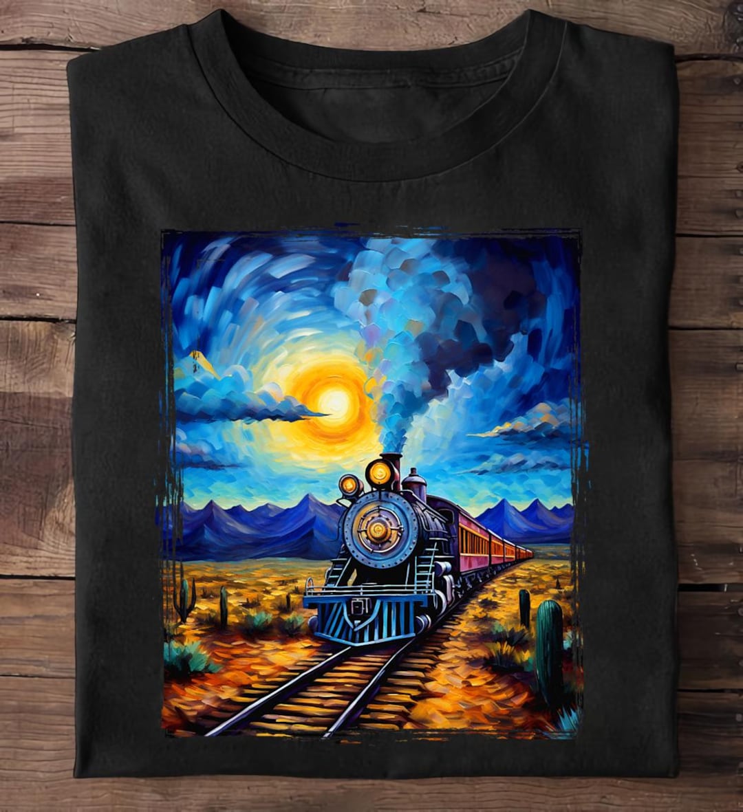 Steam Engine Steam Train Vintage Van Gogh Locomotive 1 Train T Shirt ...