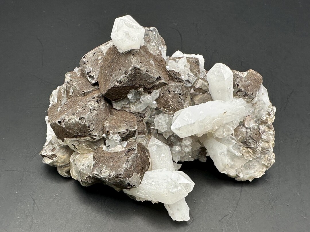 Brown Calcite With White Quartz Points – Hubei China – Crystal Cluster ...