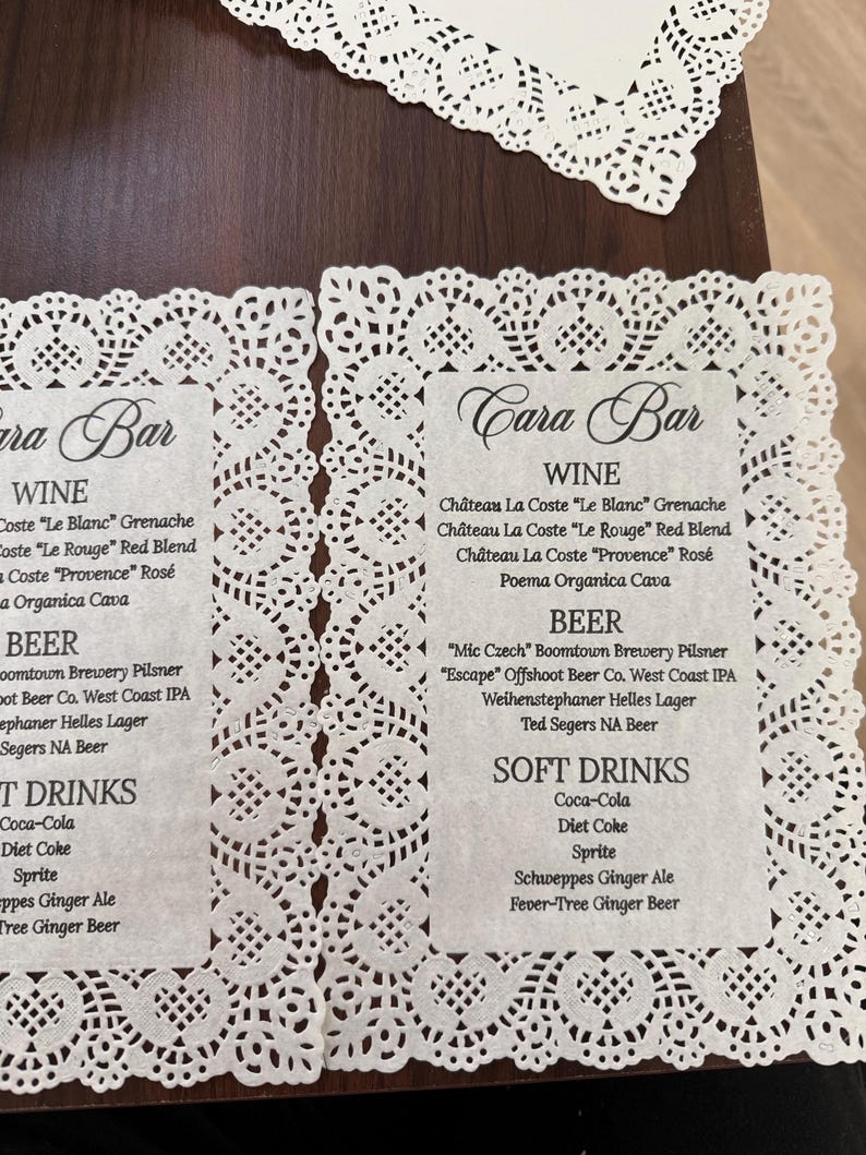 Rectangle Paper Doily Calligraphy Place Card/dinner Menu - Etsy