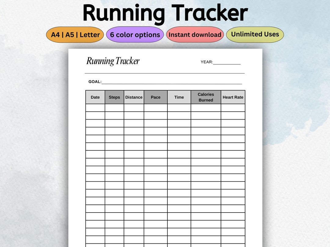 Printable Running Tracker | Fitness Template | Marathon Training ...