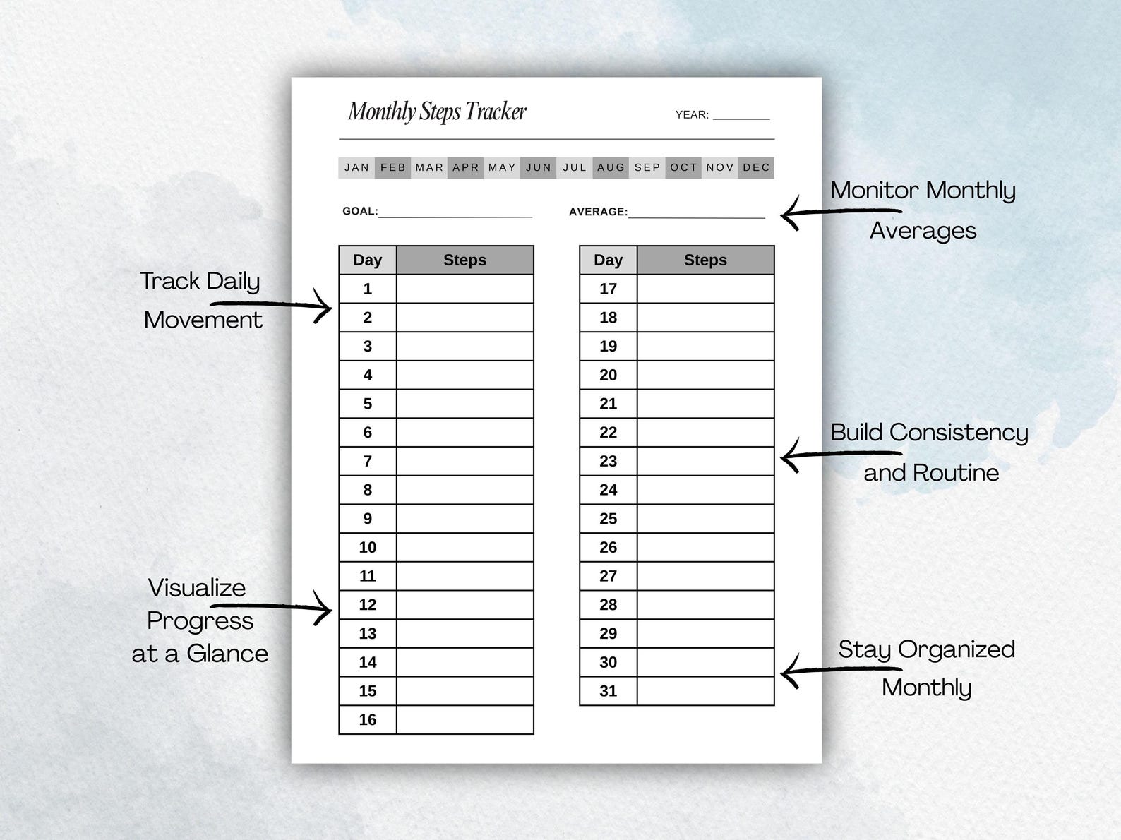 Printable Monthly Steps Tracker Template | Daily Steps Log | Walking ...