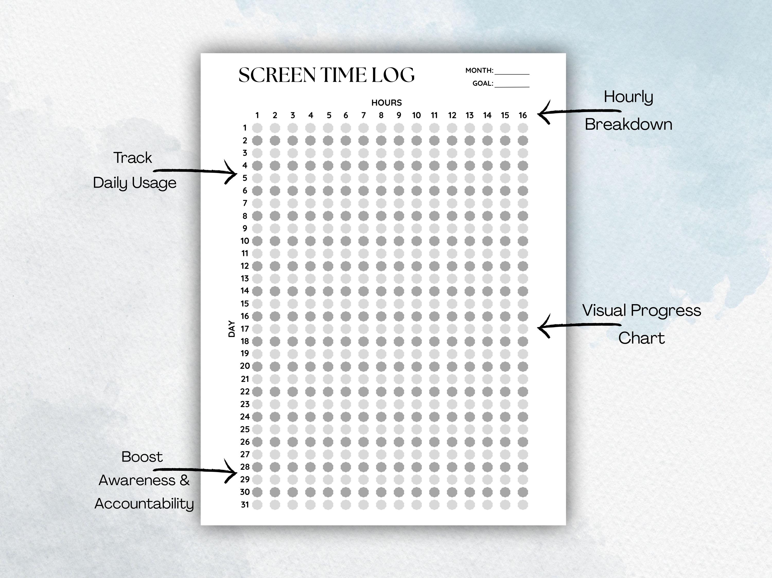 Screen Time Log Template Printable | Screen Time Planner | Screen Habit ...