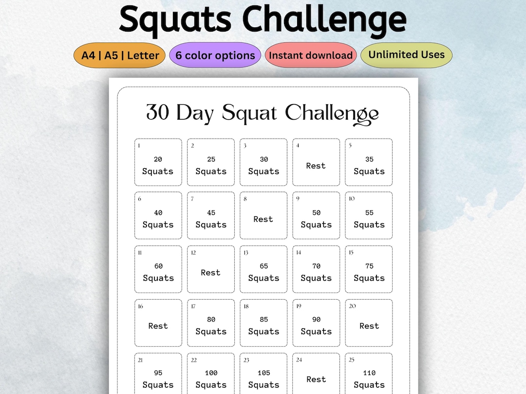 30 Day Squat Challenge Template | Printable Fitness Planner | Workout ...
