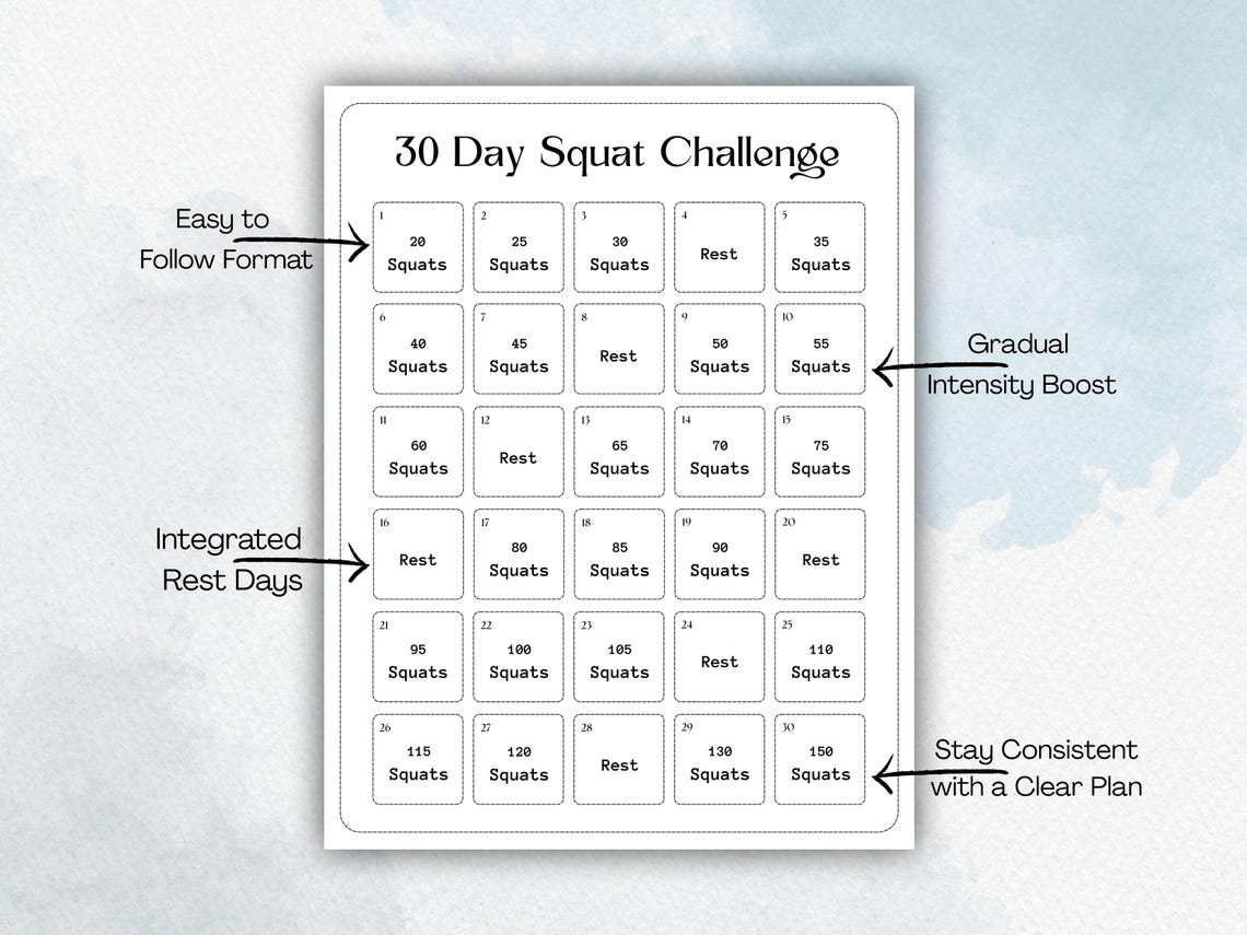 30 Day Squat Challenge Template | Printable Fitness Planner | Workout ...