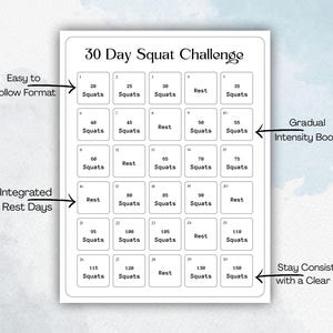 30 Day Squat Challenge Template | Printable Fitness Planner | Workout ...