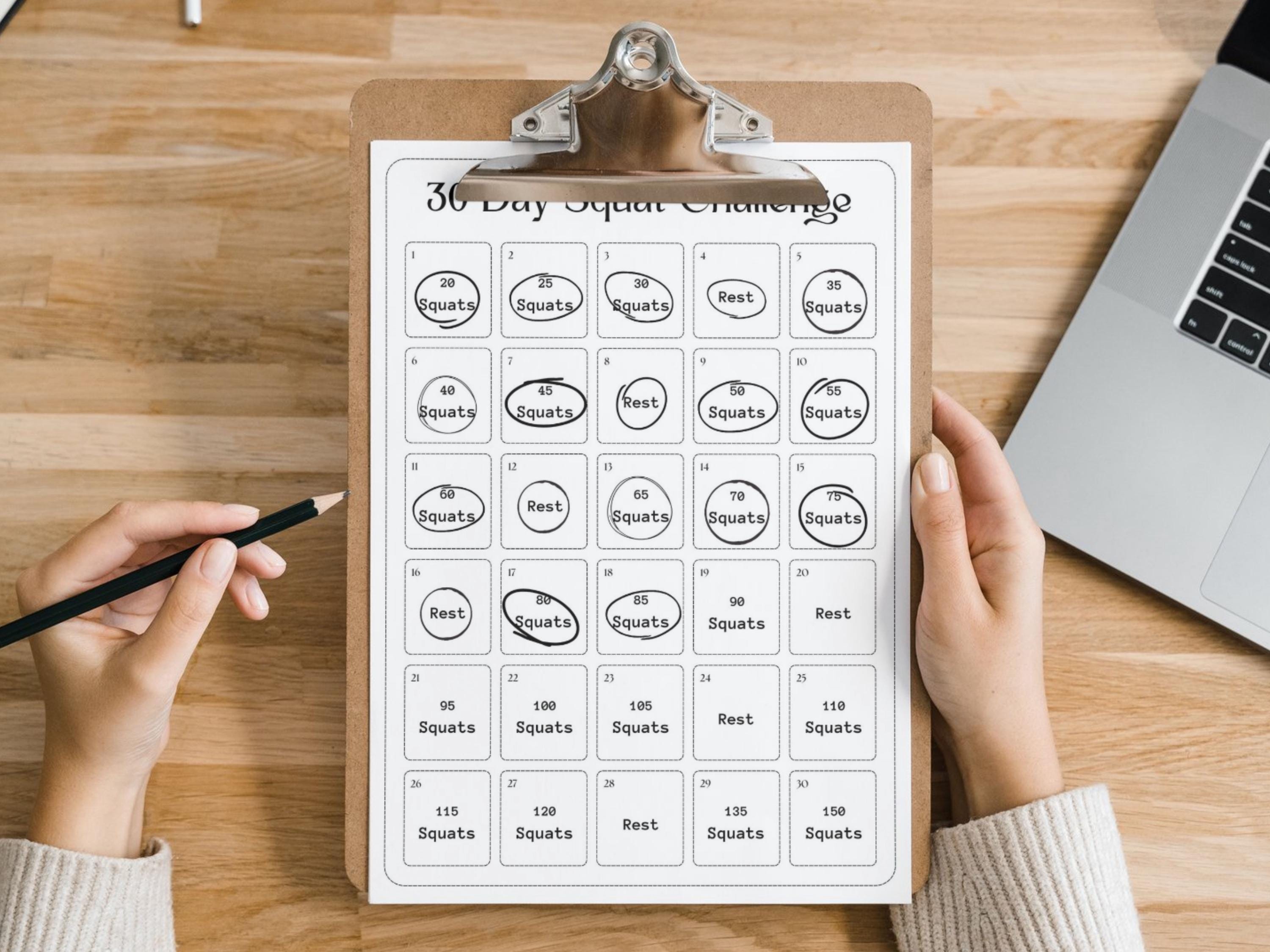30 Day Squat Challenge Template | Printable Fitness Planner | Workout ...