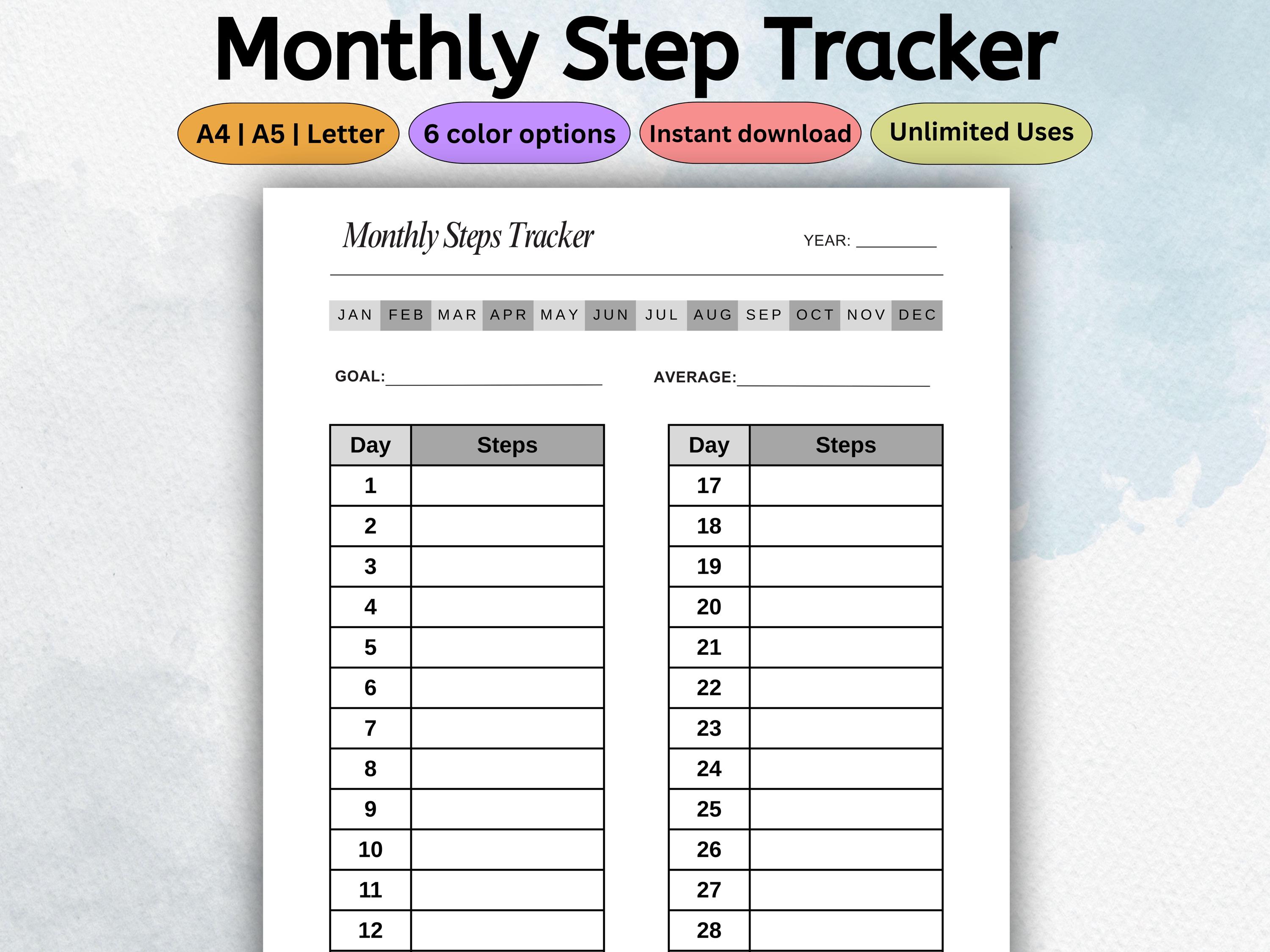Printable Monthly Steps Tracker Template | Daily Steps Log | Walking ...