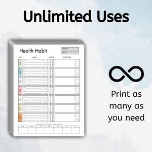 Printable Health Habit Tracker | Weekly Wellness Planner | Nutrition ...