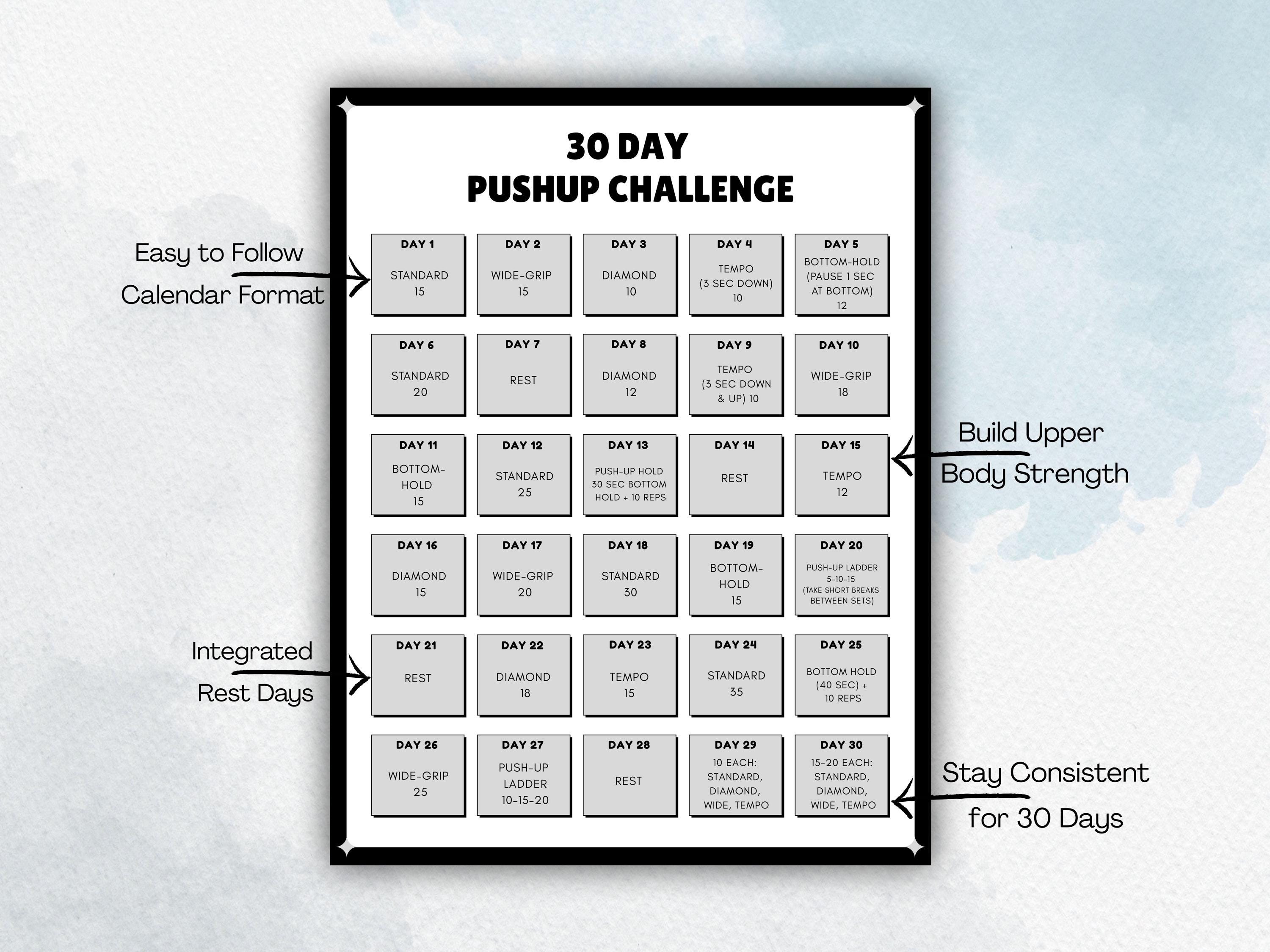 30 Day Pushup Challenge Tracker | Printable Fitness Planner Template ...