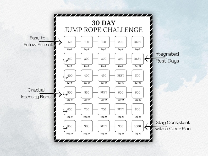 30 Day Jump Rope Challenge Template | Printable Fitness Planner ...