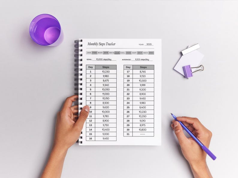 Printable Monthly Steps Tracker Template | Daily Steps Log | Walking ...