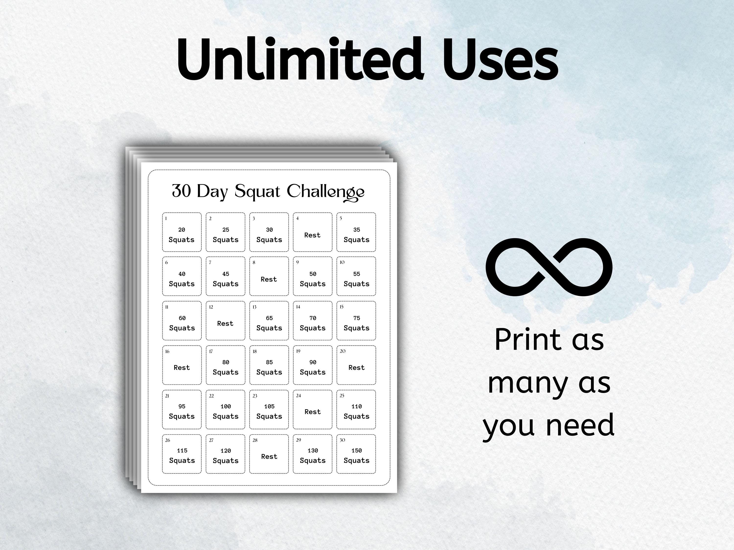 30 Day Squat Challenge Template | Printable Fitness Planner | Workout ...
