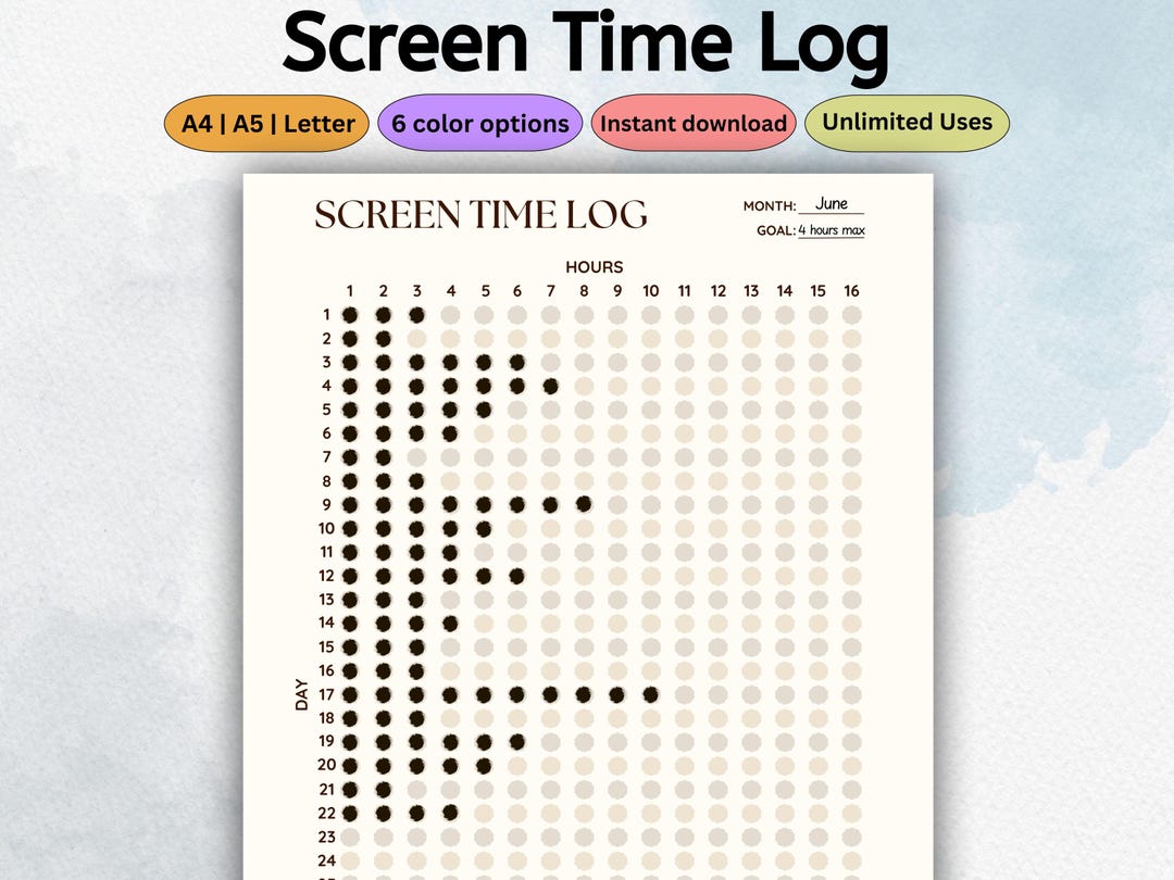 Screen Time Log Template Printable | Screen Time Planner | Screen Habit Tracker | Screen Time ...