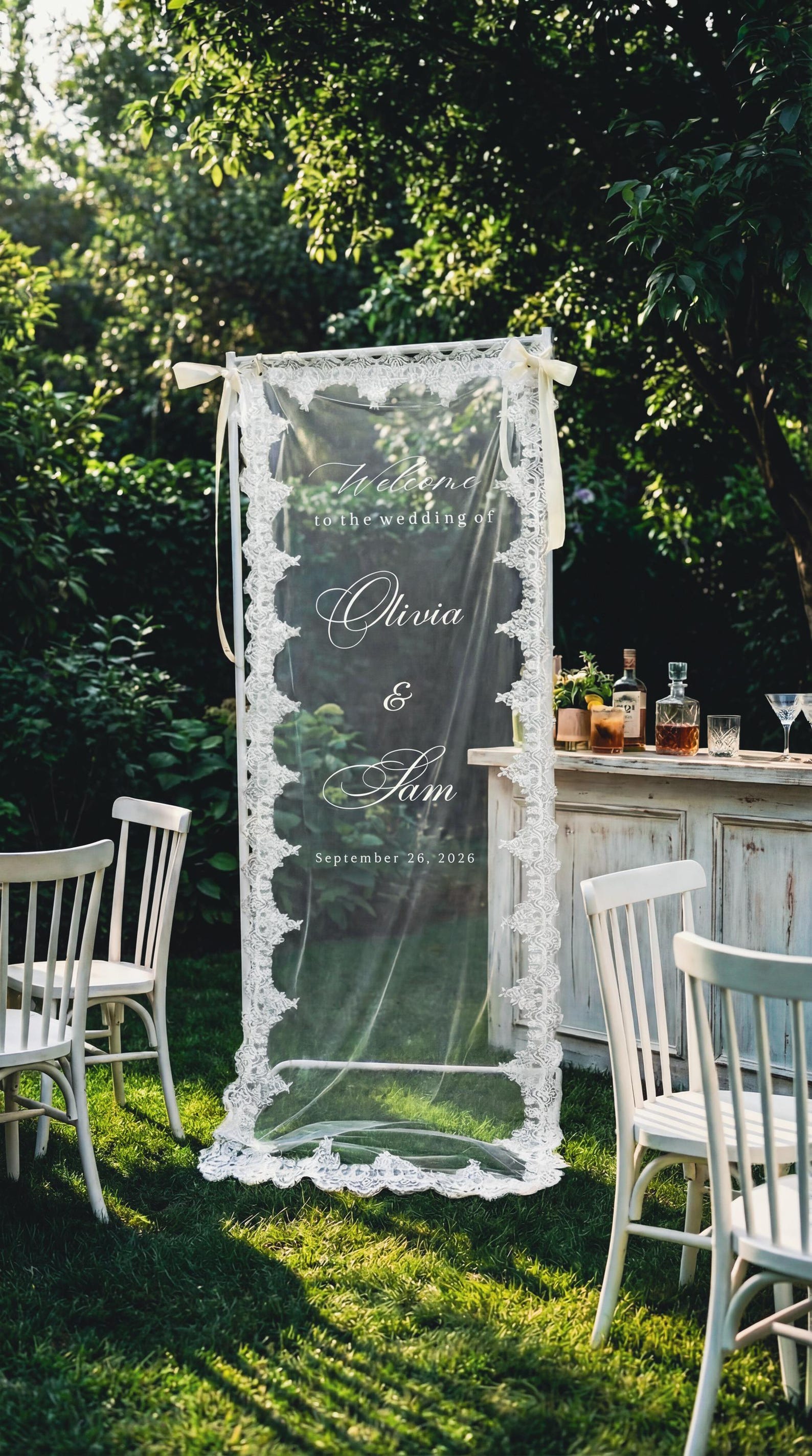 Custom Sheer Lace Wedding Welcome Banner, Fabric Ceremony Backdrop ...