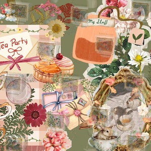 Cottagecore Tea Party Desktop Wallpaper: Vintage Floral Collage ...